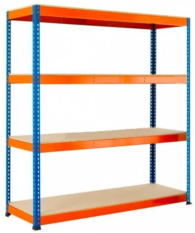 Fistar AKCE - Balíček 5x Regál 1800x1600x600 mm PROFESIONÁLNÍ, lakovaný 4-policový, nosnost 1600 kg - MODRO-ORANŽOVÝ