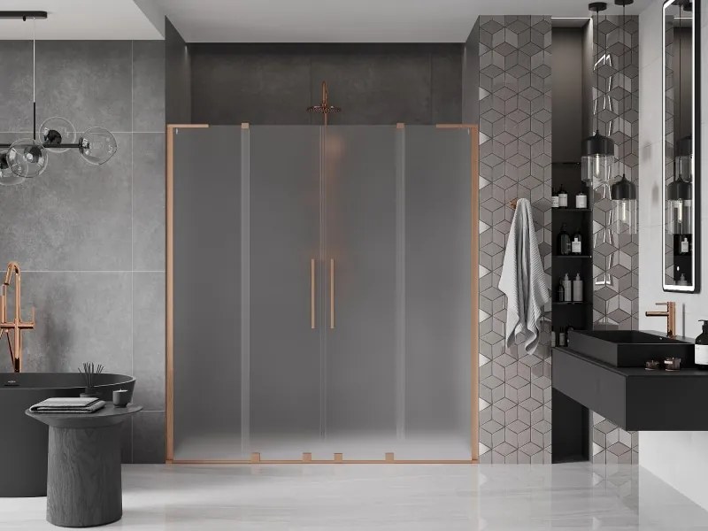 Mexen Velar L Duo, posuvné sprchové dveře do otvoru 200 cm, 8mm sklo námraza, měděná matná, 871-200-003-32-65