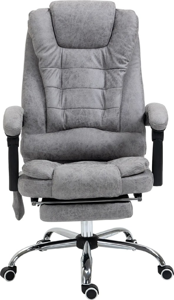Vinsetto Masážní Hřejivá Kancelářská Židle Ergonomická S Nastavitelnou Výškou A Sklopným Opěradlem Z Mikrovlákna Šedá
