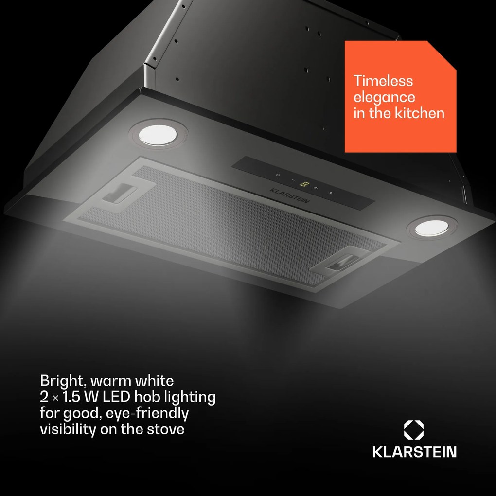 Klarstein Paolo 52, vestavná digestoř, 52 cm, 439 m³/h, LED Touch, A++