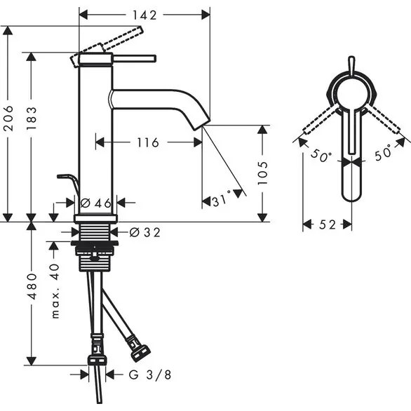 Hansgrohe Tecturis S Umyvadlová baterie, s výpustí-táhlo, chrom 73310000