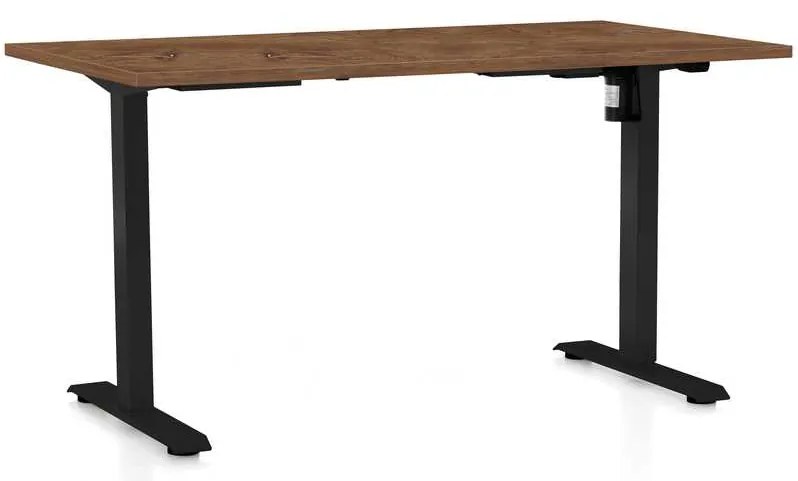 Výškově nastavitelný stůl OfficeTech A, 140 x 80 cm, černá podnož, dub silverjack