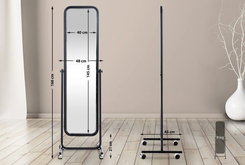 Stojící zrcadlo Medusa 317222 - 166x48x45 cm - Černá