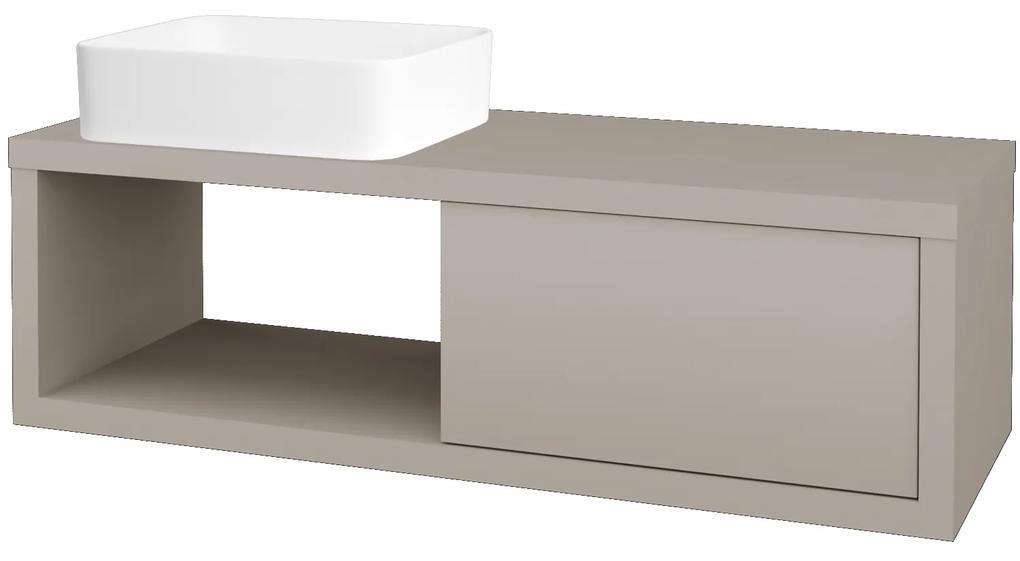 Dřevojas Koupelnová skříň STORM SZZO 120 (umyvadlo Joy) Varianta: D01 Beton / L01 Bílá vysoký lesk / Levé