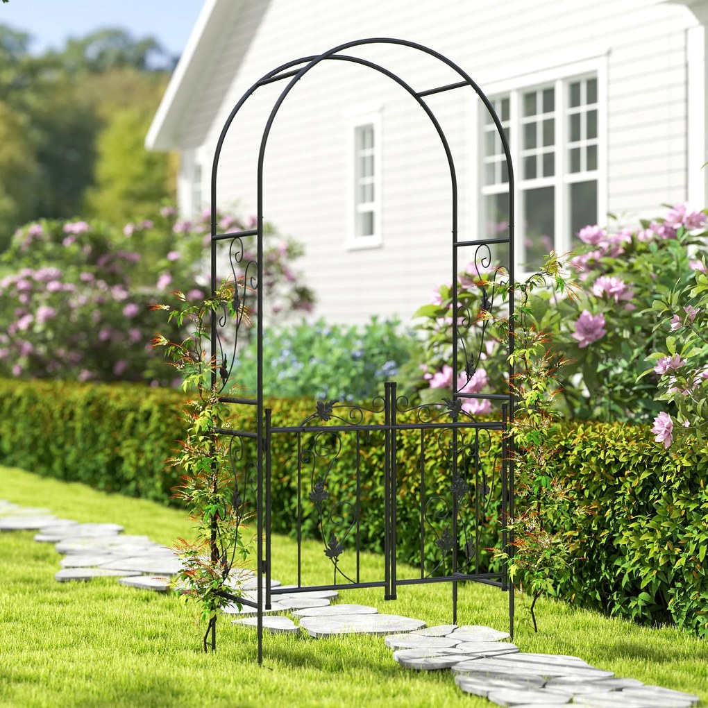Zahradní oblouk Outsunny s brankou, trellis pro popínavé rostliny, kovový oblouk pro svatby a oslavy, 2,2x1 m, Černý