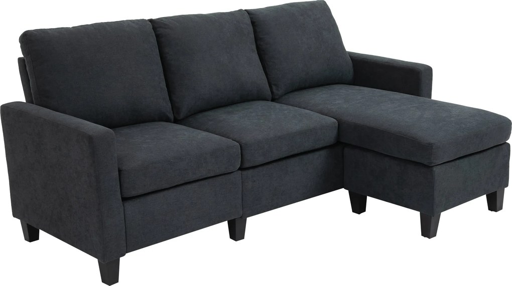 HOMCOM Rohová Sedačka se Spací Funkcí, 3místná Sedačka s Polštáři, L-Tvarovaný Gauč do Obývacího Pokoj, Ložnice 197 x 139 x 91 cm, Polyester, Tmavě še