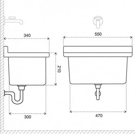 Technický dřez - závěsná výlevka ZLEW 55 (55x34 cm) Hydroland