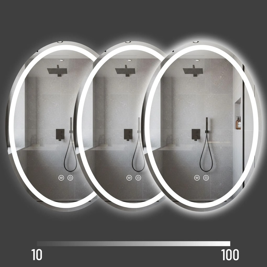 Tutumi Oválné zrcadlo 60x80 cm s vyhříváním a regulovatelným LED osvětlením HOM-00902