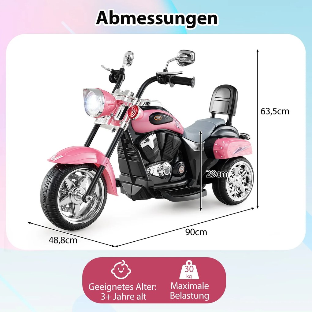 Costway 6 V Dětský elektromotocykl s nastavitelnými světlomety a zvukem Tříkolka