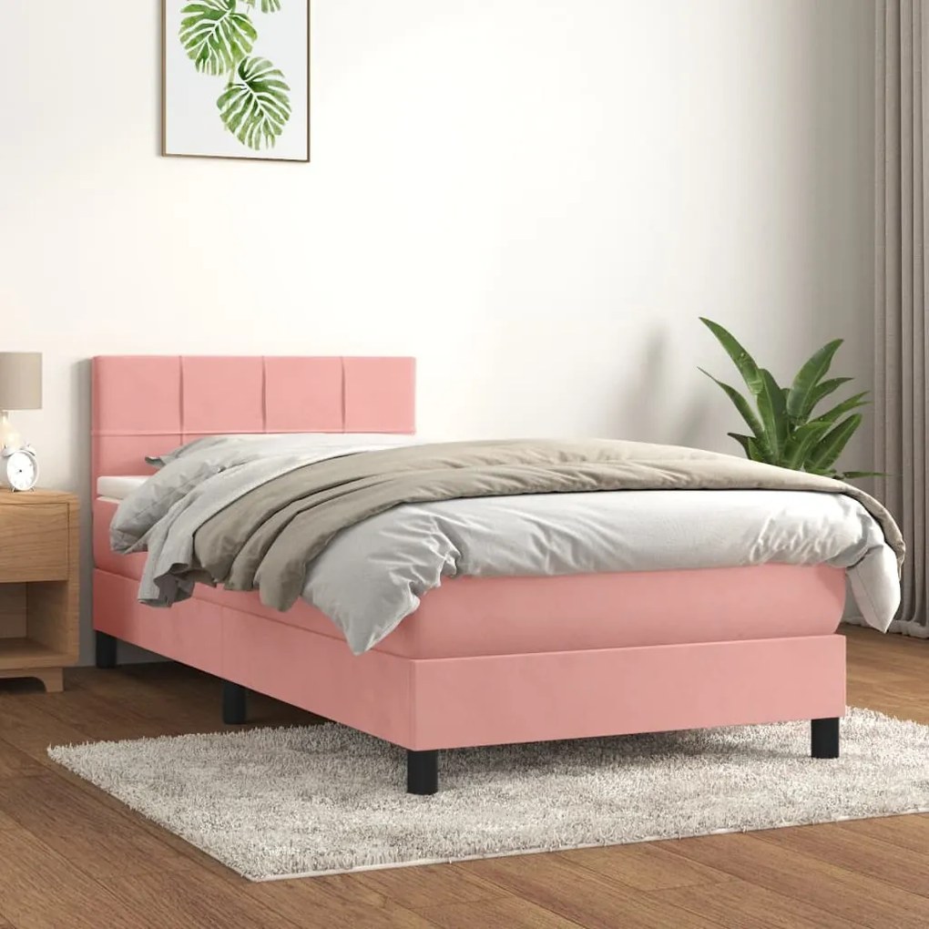 Box spring postel s matrací růžová 90x200 cm samet,  3141286