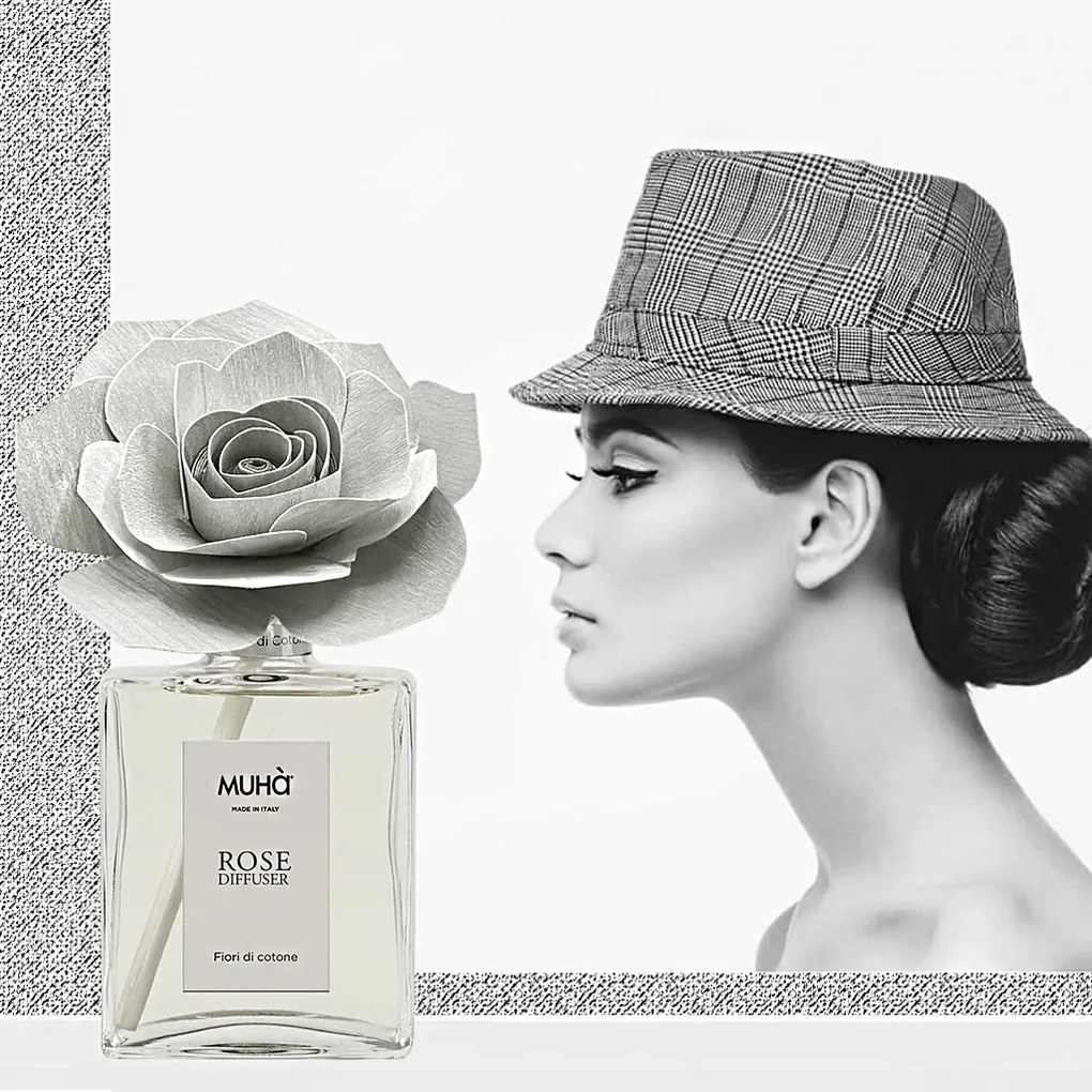 Muhà Rose difuzér s dřevěnou růží Fiori di Cotone Objem: 200 ml