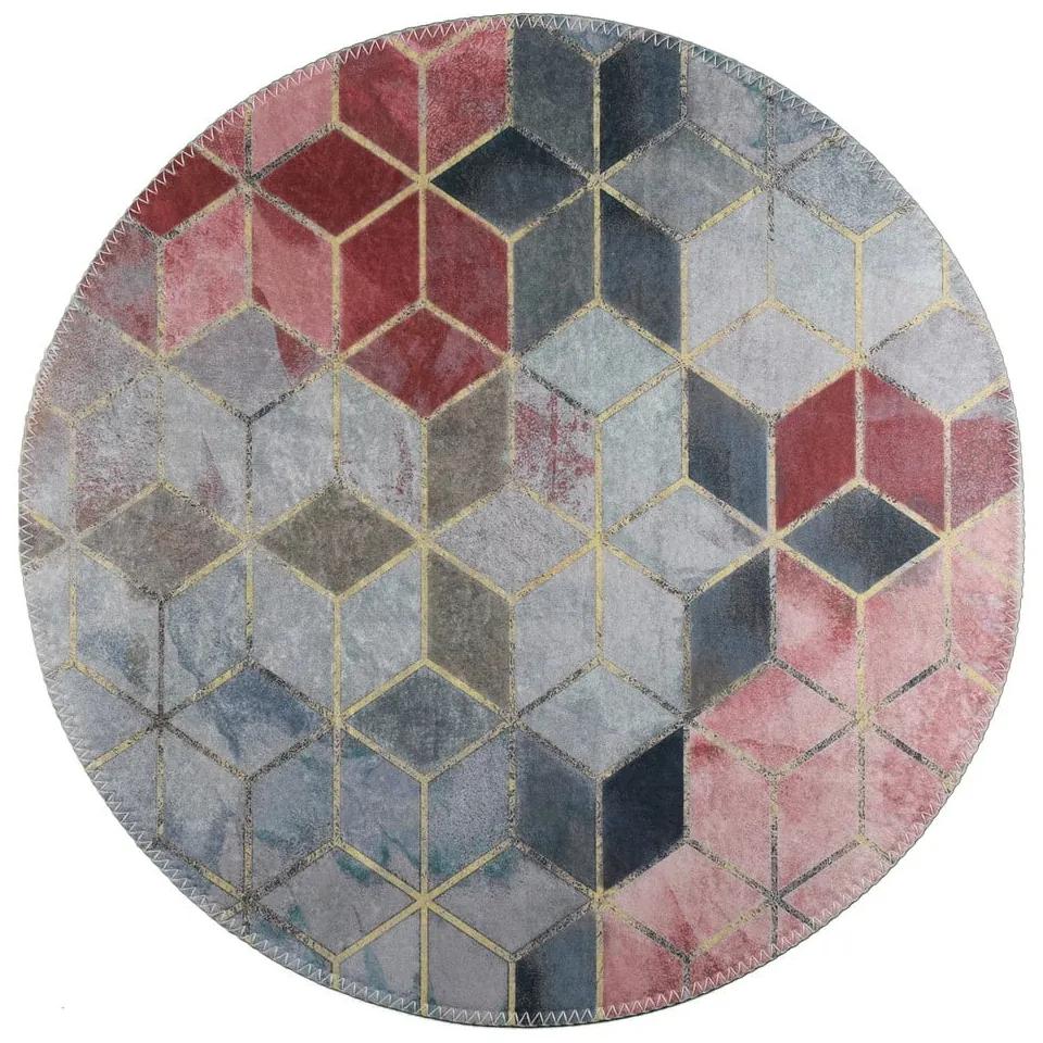 Růžovo-světle šedý pratelný kulatý koberec ø 100 cm – Vitaus