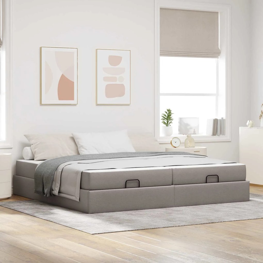 Rám postele s matrací 2 ks Taupe textil 3399519