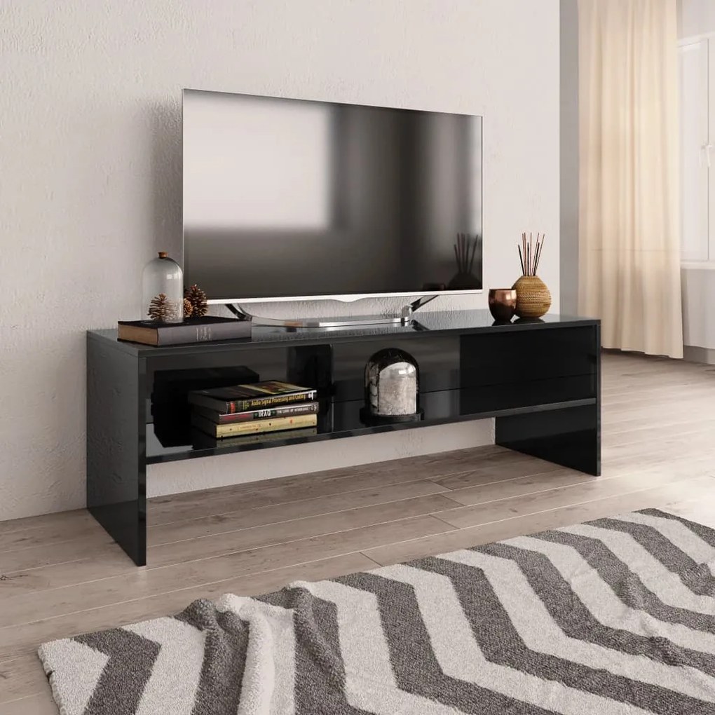 800043 vidaXL TV stolek černý s vysokým leskem 120 x 40 x 40 cm dřevotříska