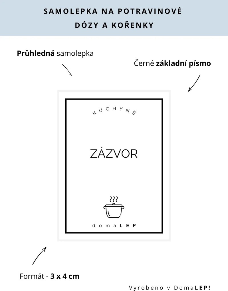 Samolepka na kořenky ZÁZVOR průhledná 3 × 4 cm základní písmo