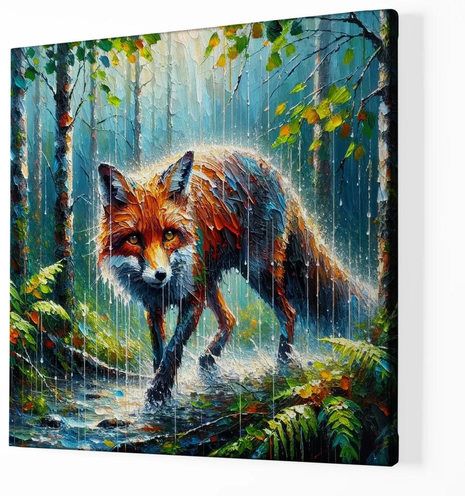 Obraz na plátně - Liška hledá úkryt před deštěm FeelHappy.cz Velikost obrazu: 100 x 100 cm