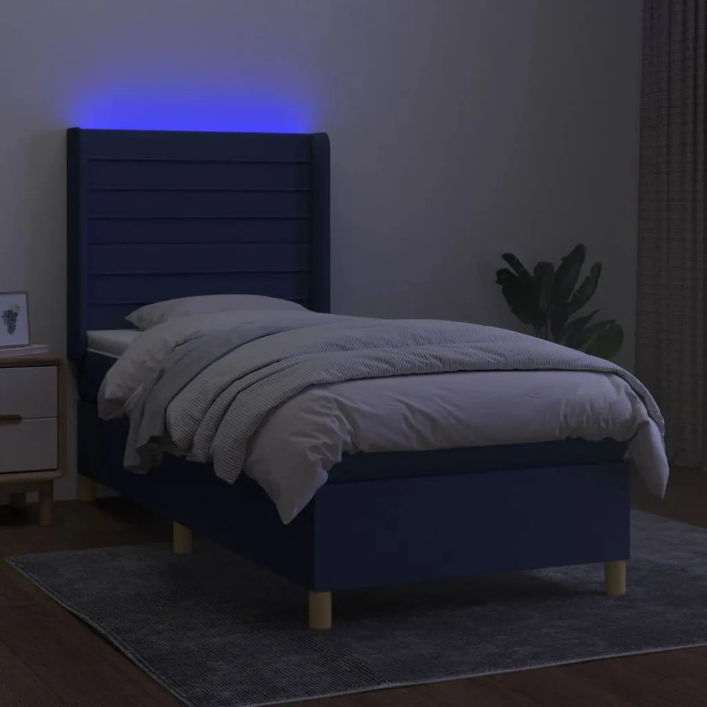 Box spring postel s matrací a LED modrá 80 x 200 cm textil 3138915