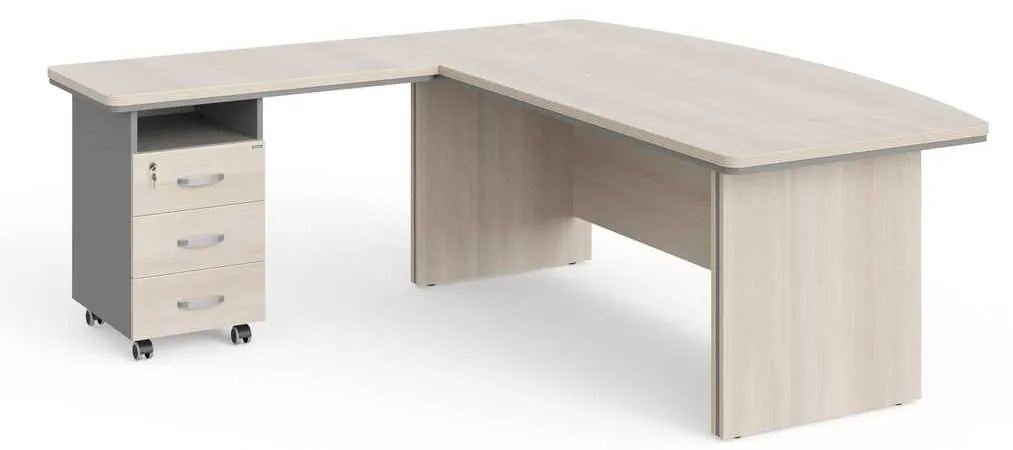 Rohové pracovní místo Manager LUX 200 x 205 cm, levé, akát světlý / šedá