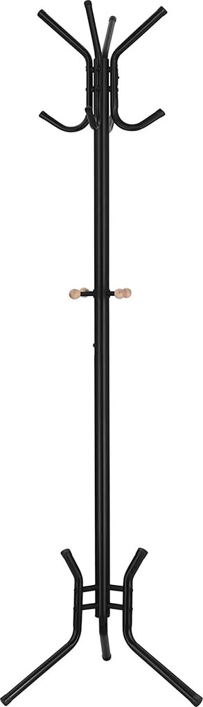 Stojan na kabáty se 12 háčky, stylový kovový věšák 176 cm, černý