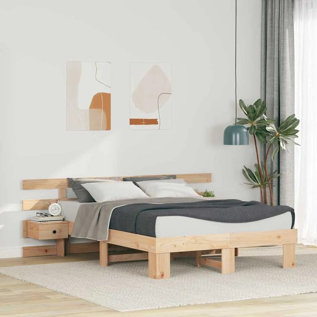 Rám postele s čelo Hnědá 135 x 190 cm Masivní borové dřevo 3385697
