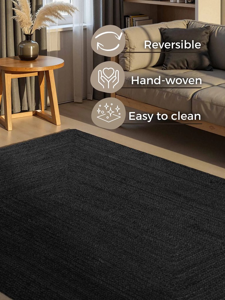 Hanse Home, Kusový koberec Juno 106324 Black, 60x90, černá, chodba / předsíň