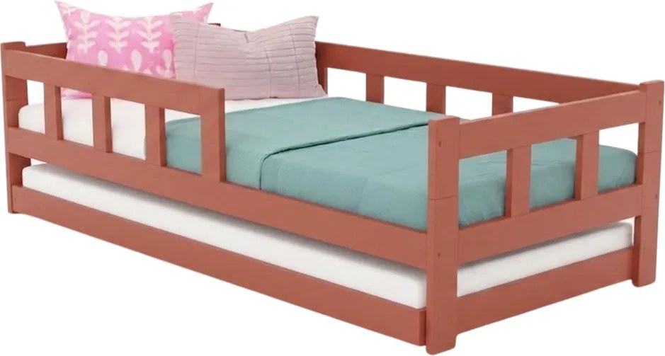 Benlemi Dřevěná jednolůžková postel FENCE 4v1 se zábranou a přistýlkou Zvolte barvu: Nelakovaná, Zvolte rozměr: 90x180 cm, Zvolte zábranu: S otevřeným vstupem