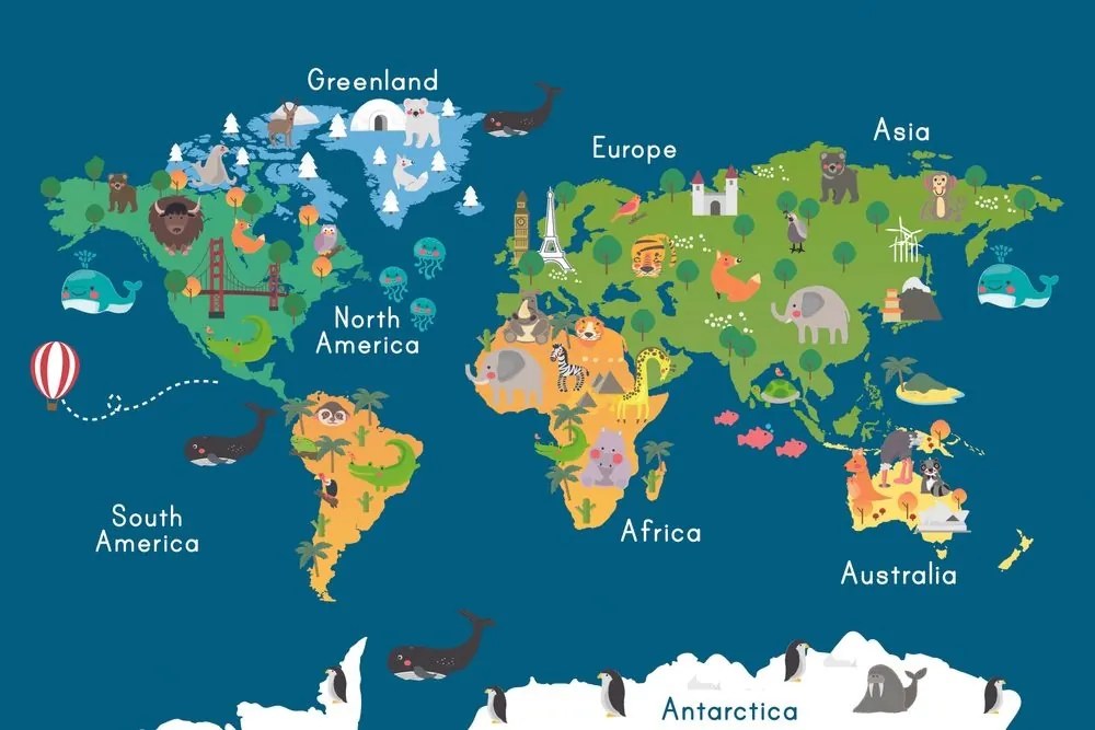 Tapeta dětská mapa světa - 150x100 cm