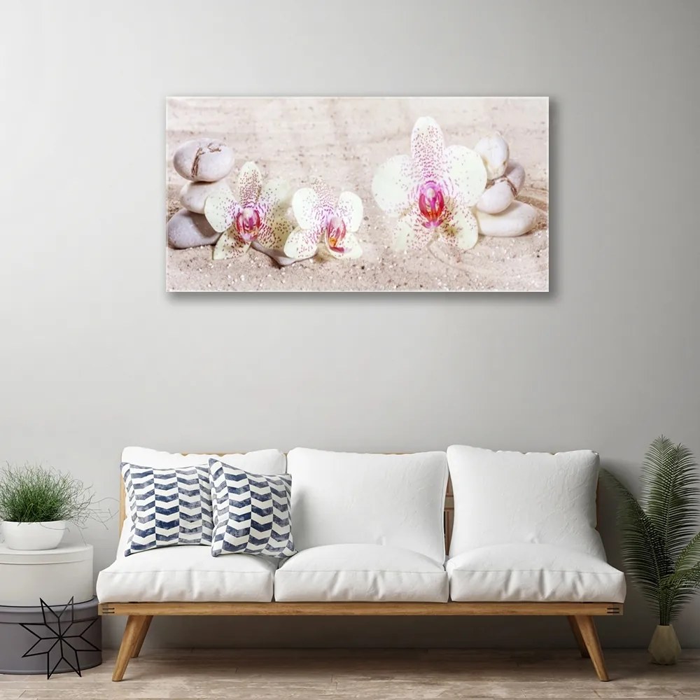 Obraz na skle Orchidej Kameny Zen Písek 140x70 cm