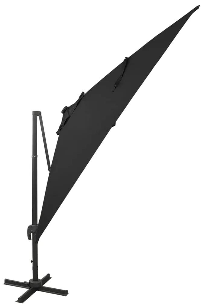 vidaXL Konzolový slunečník s tyčí a LED světly černý 300 cm