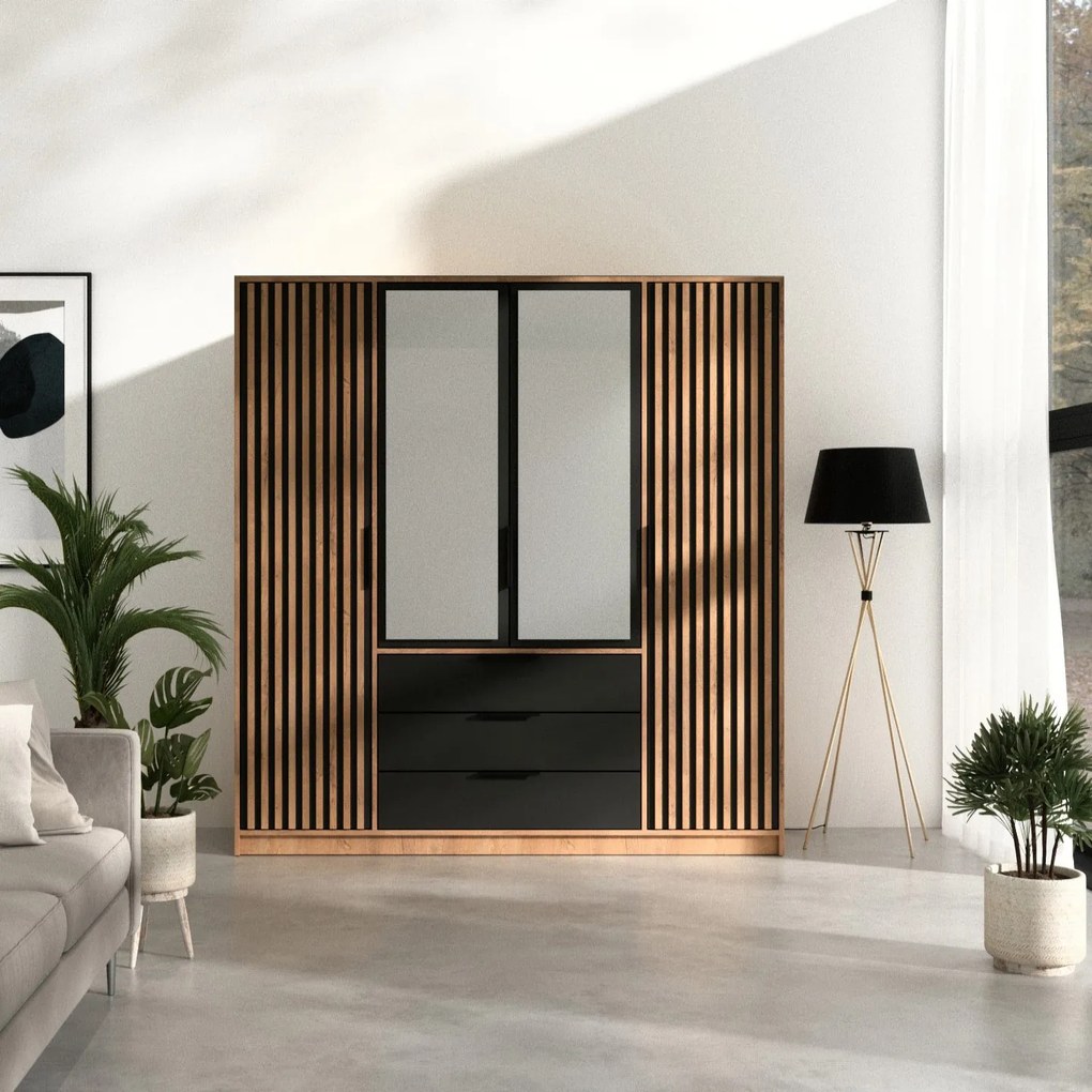 STO Šatní skříň BALI D4 LUX 196 cm, Bílá / Dub Votan