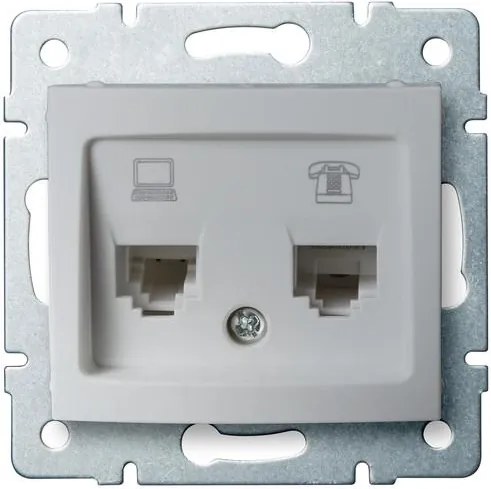 Kanlux 24875 DOMO Zásuvka datová-telefonní, (RJ45Cat 5e+RJ11) - stříbrná