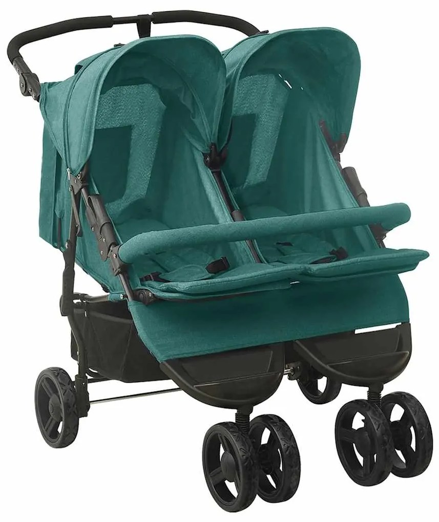 Dvojitý kočárek zelený ocel 10246