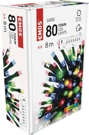 Vánoční osvětlení EMOS D4AM02 ZY0812T 80LED řetěz 8m multicolor s časovačem