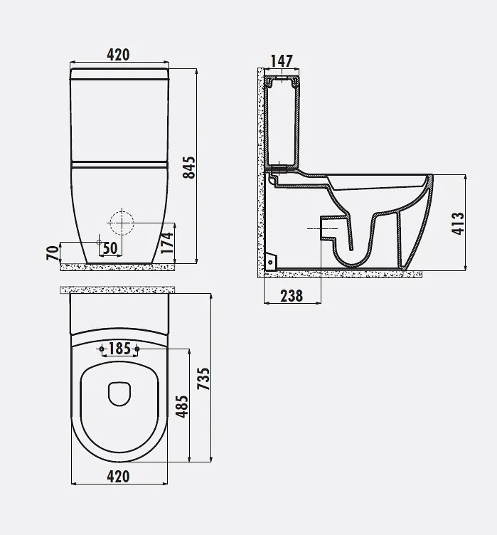 CREAVIT Grande XXL WC kombinované s bidetem, velké, šířka 42 cm, GR3641