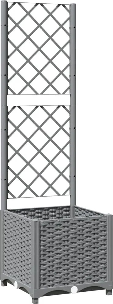 Zahradní truhlík s treláží světle šedý 40 x 40 x 136 cm PP 153270