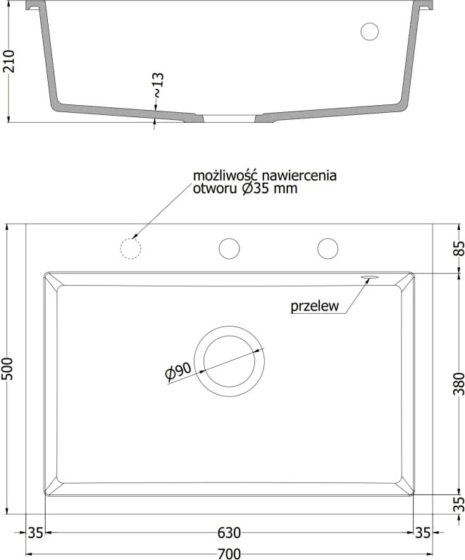 Mexen Elix granitový dřez 1-komorový 700 x 500 mm, černý skvrnitý, sifon chrom - 6526701005-76