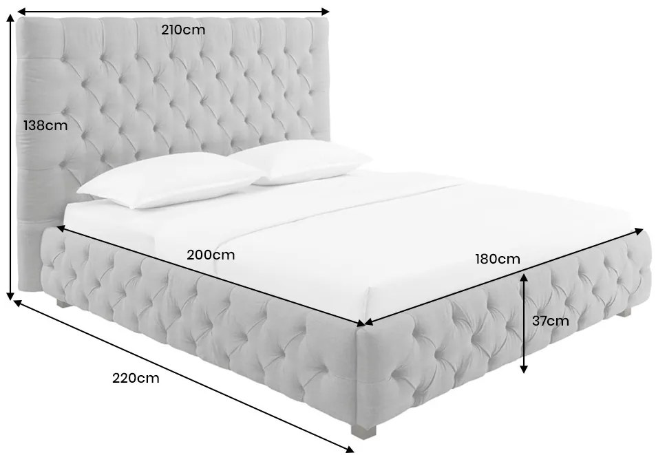 Designová postel Laney Chesterfield 180 x 200 cm šedá