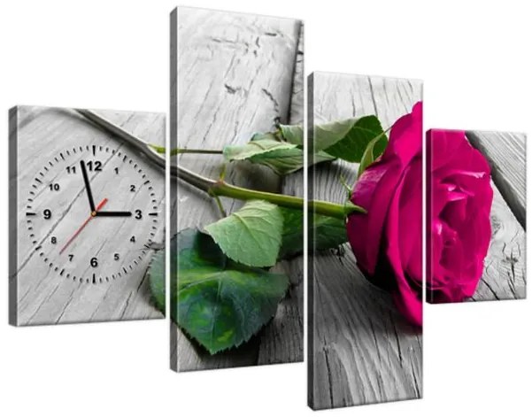 Tištěný obraz s hodinami Růžová růže na mostě 120x80cm ZP1768A_4E