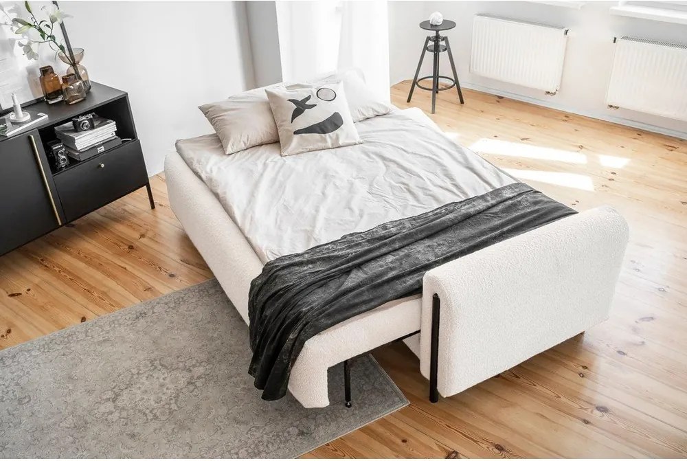 Krémová rozkládací/s úložným prostorem pohovka z textilie bouclé 244 cm Arcadova – ELTAP