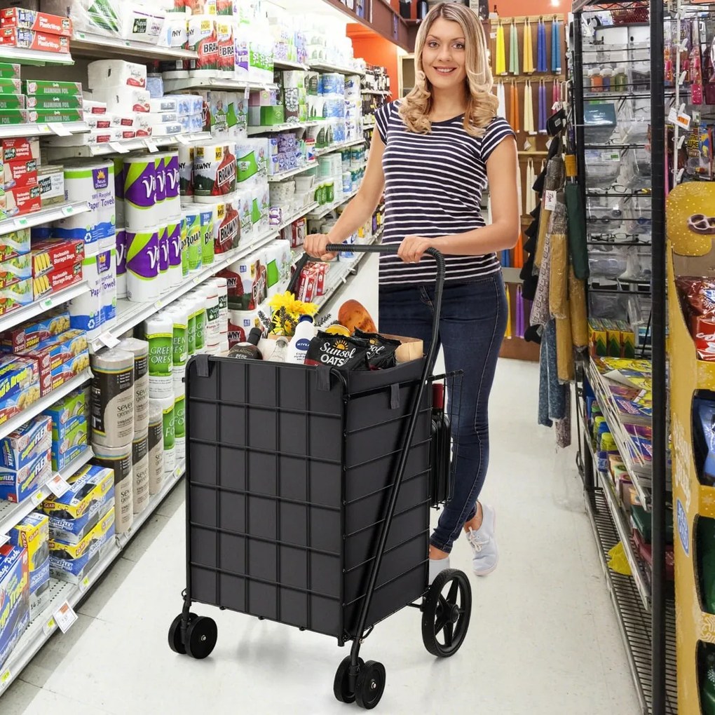 Costway Nákupní vozík s univerzálními předními koly s vložkou Oxford a 120 l