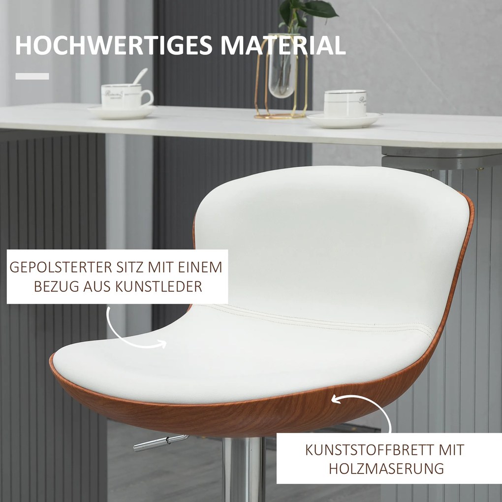 HOMCOM Sada 2 moderních barových židlí s nastavitelnou výškou sedáku 64-85 cm, otáčecí 360° s umělým potahem - Krémová imitace dřeva