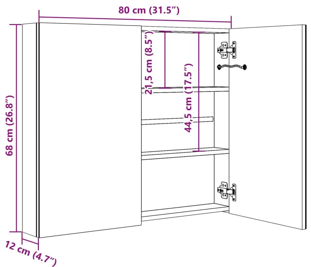 vidaXL Marketos LED koupelnová skříňka se zrcadlem zářivě šedá 80 x 12 x 68 cm