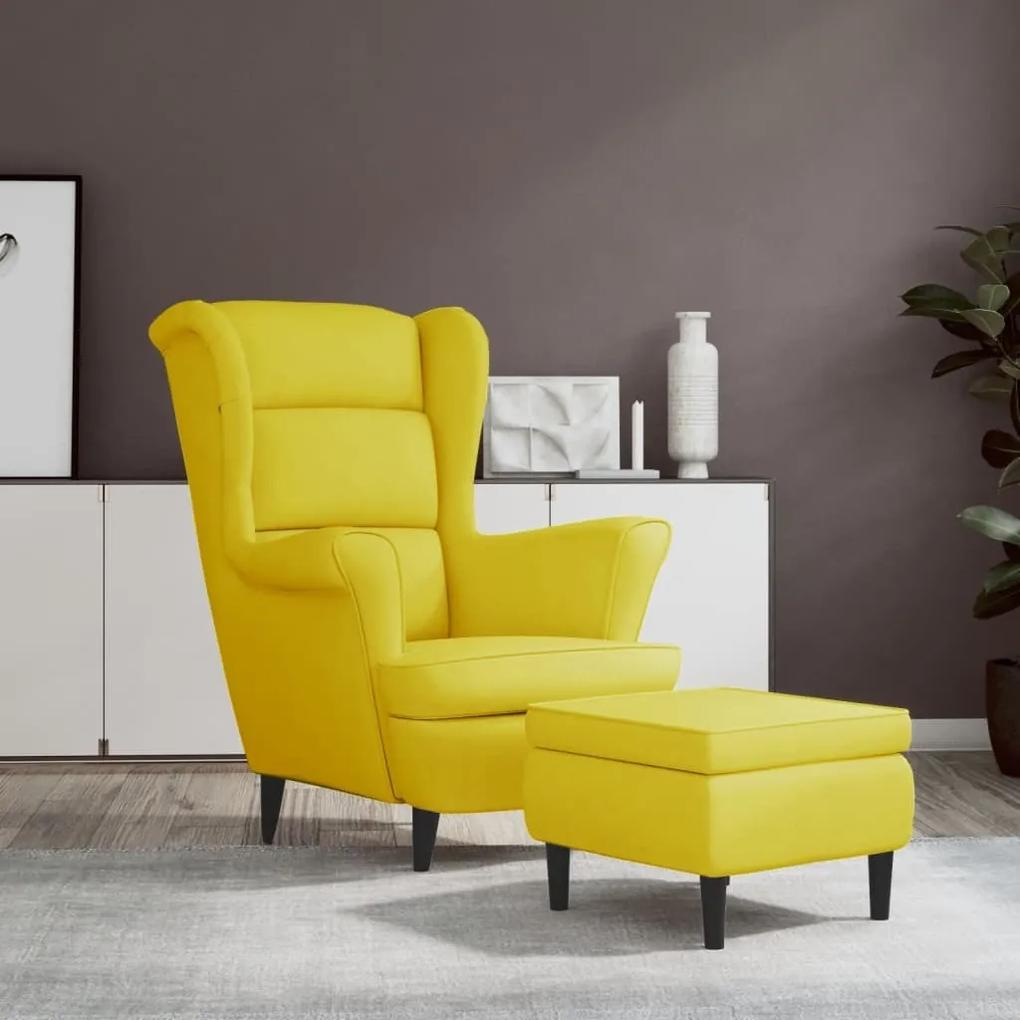 vidaXL Křeslo ušák se stoličkou samet [3115930] Barva: horčicově žlutá