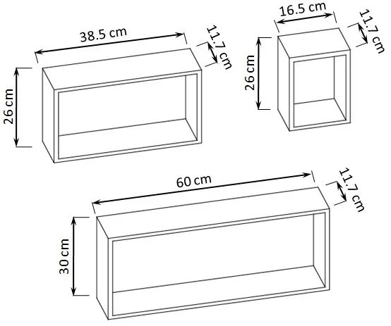 Sada nástěnných regálů (3 ks) Shelvy Rec, bílá
