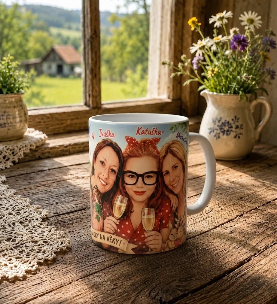 Srdcem darované Veselý hrneček pro kamarádky/kamarády/partu - na přání 3D ilustrace