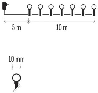 Vánoční osvětlení EMOS D5AA01 ZY2163 96LED řetěz 10m kuličky RGB 64 programů svícení