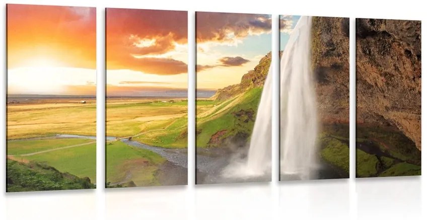 5-dílný obraz majestátní vodopád na Islandu