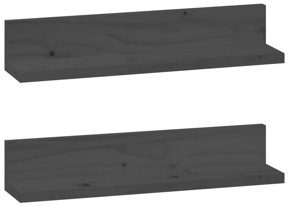 Nástěnné police 2 ks šedé 50x11x9 cm masivní borové dřevo