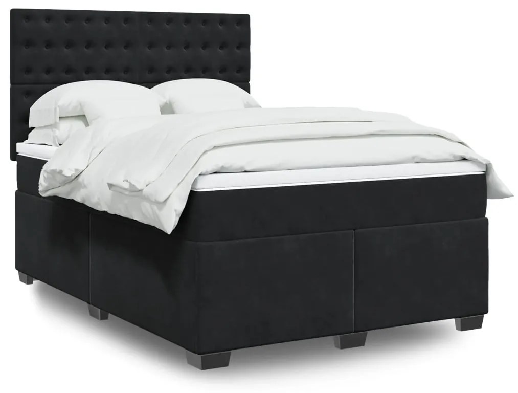 Box spring postel s matrací černá 140x200 cm samet 3293244