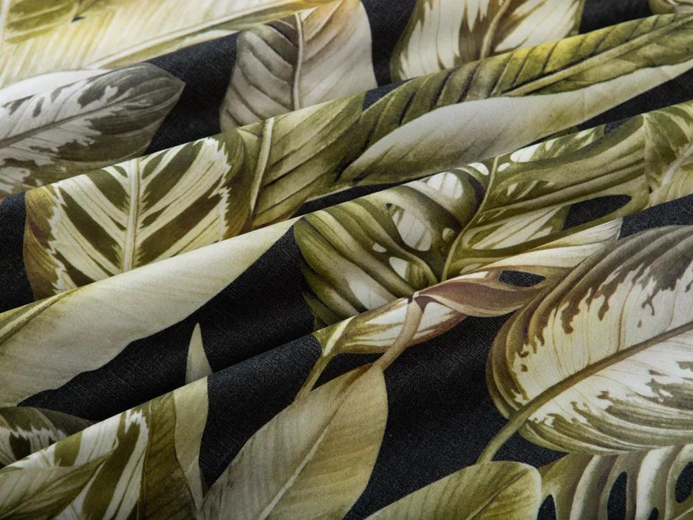 Biante Sametový závěs Tamara TMR-010 Zlaté tropické listy na zeleném 145x150 cm